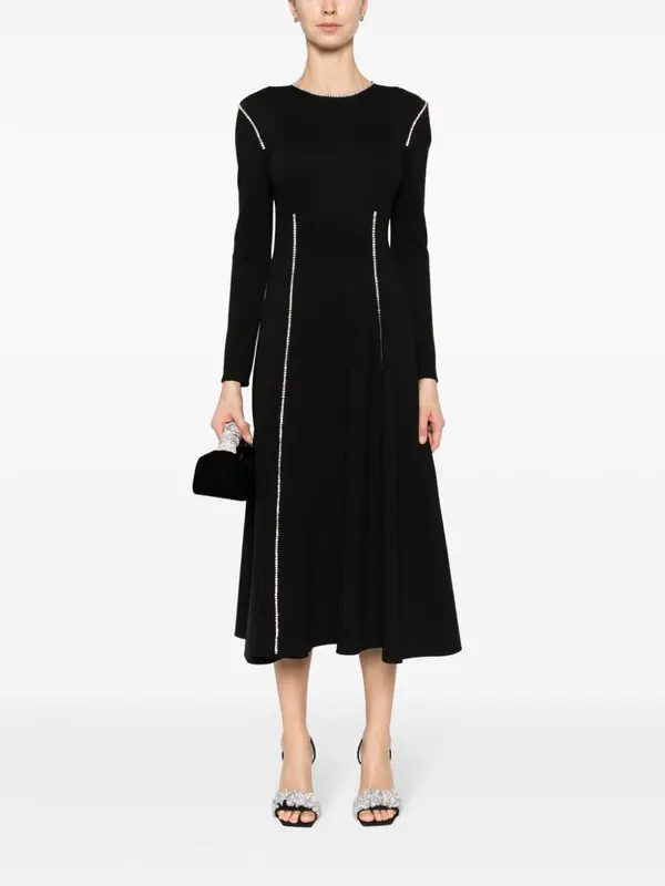 NISSA Rhinestone Embellished Long Sleeve Midi Dress - Black