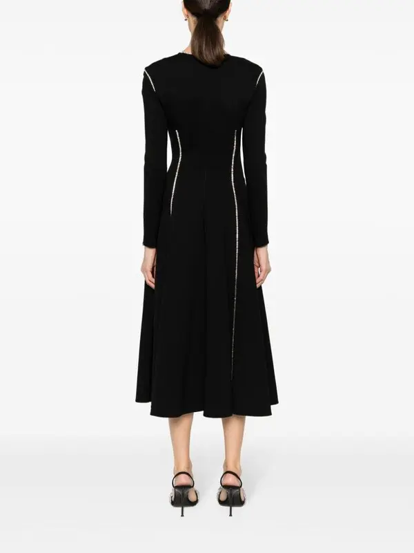 NISSA Rhinestone Embellished Long Sleeve Midi Dress - Black