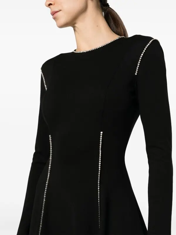 NISSA Rhinestone Embellished Long Sleeve Midi Dress - Black