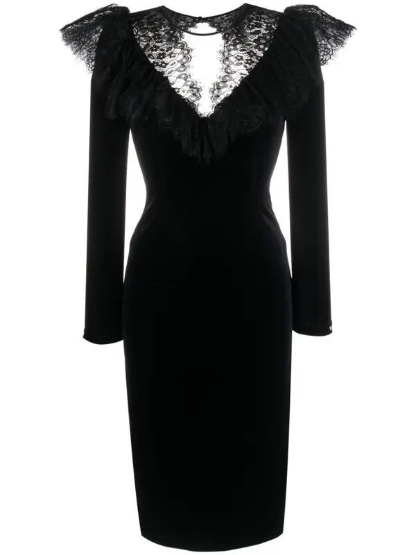 NISSA Lace-detailing Long-sleeve Dress