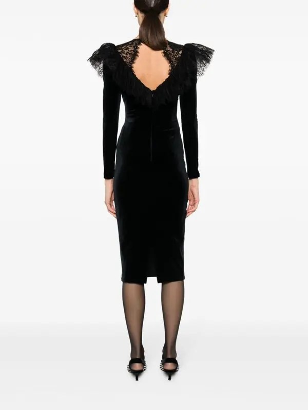 NISSA Lace-detailing Long-sleeve Dress