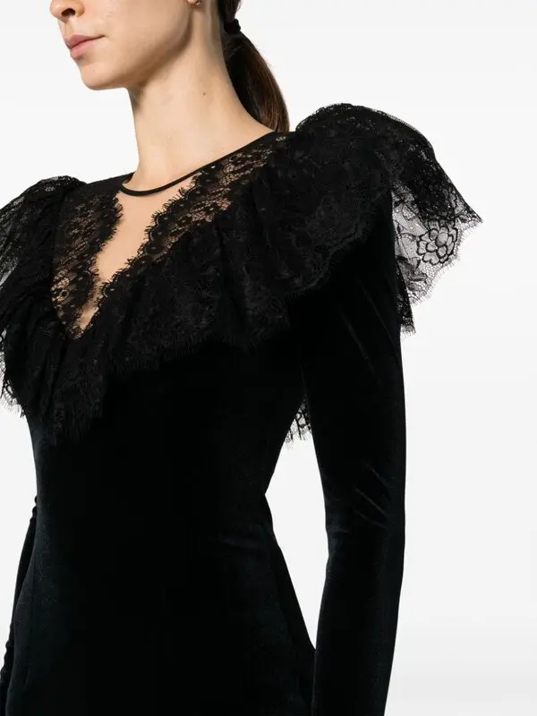 NISSA Lace-detailing Long-sleeve Dress