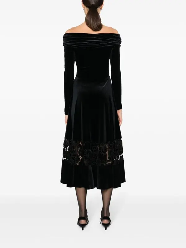 NISSA Lace-detailing Velvet-finish Midi Dress
