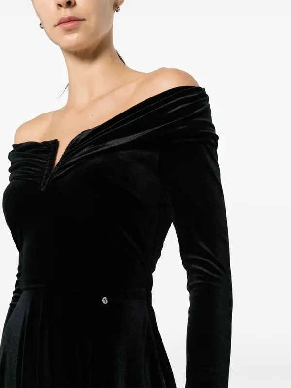 NISSA Lace-detailing Velvet-finish Midi Dress