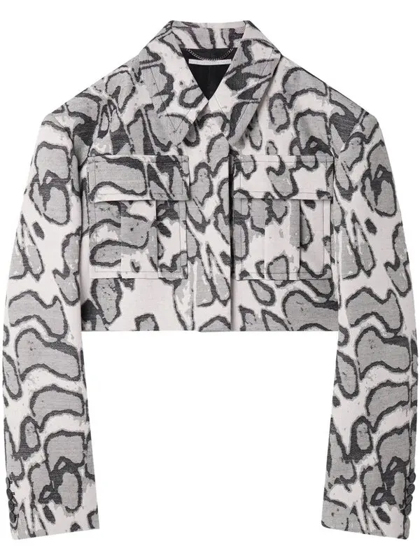Stella McCartney Moth Patterned Jacquard Cropped Jacket - Neutrals