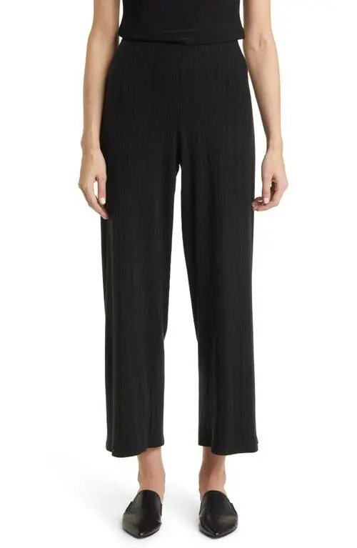 Eileen Fisher Plissé Wide Leg Ankle Pants - Black