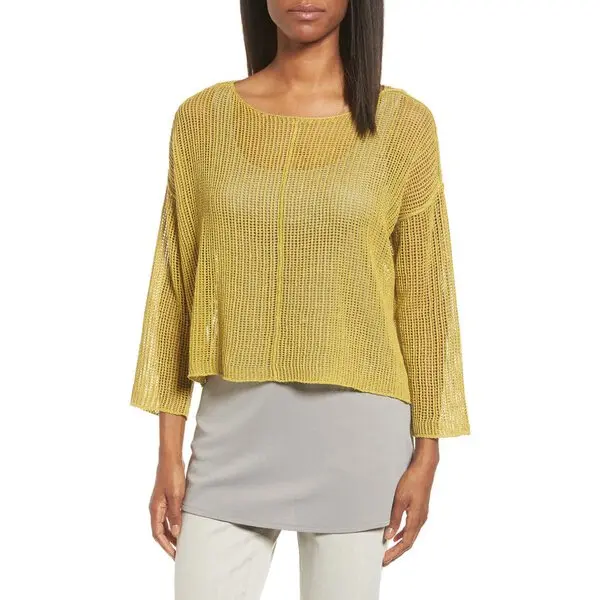 Eileen Fisher Organic Linen Crop Sweater - Papyrus