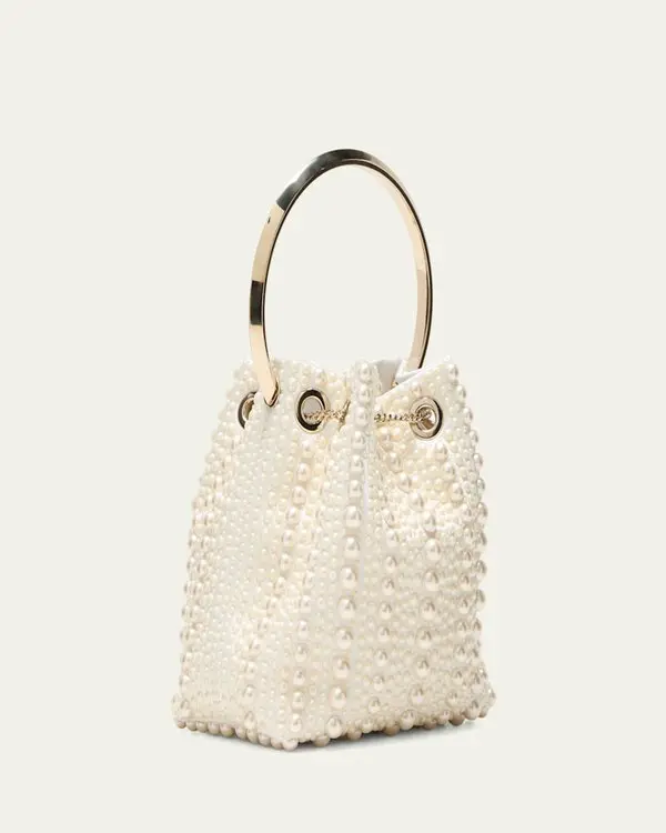 JIMMY CHOO Bon Bon Pearly Bucket Bag - Ivory