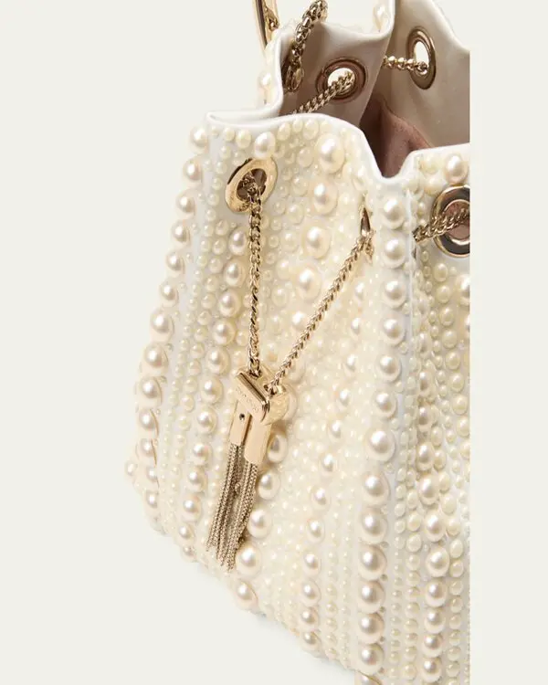 JIMMY CHOO Bon Bon Pearly Bucket Bag - Ivory