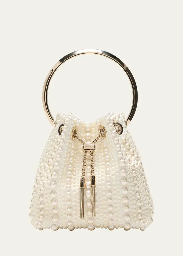 JIMMY CHOO Bon Bon Pearly Bucket Bag - Ivory