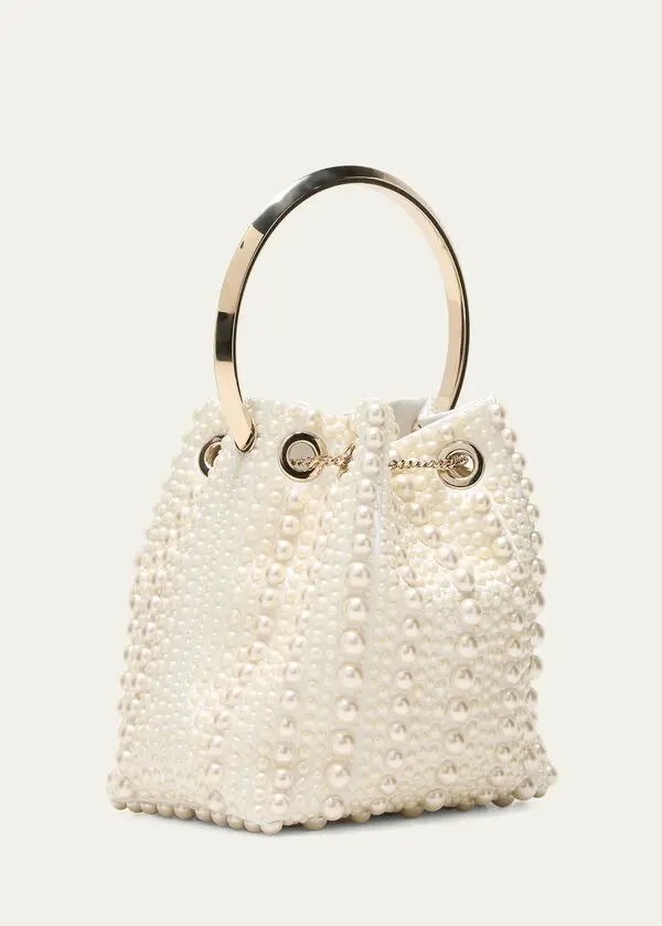 JIMMY CHOO Bon Bon Pearly Bucket Bag - Ivory