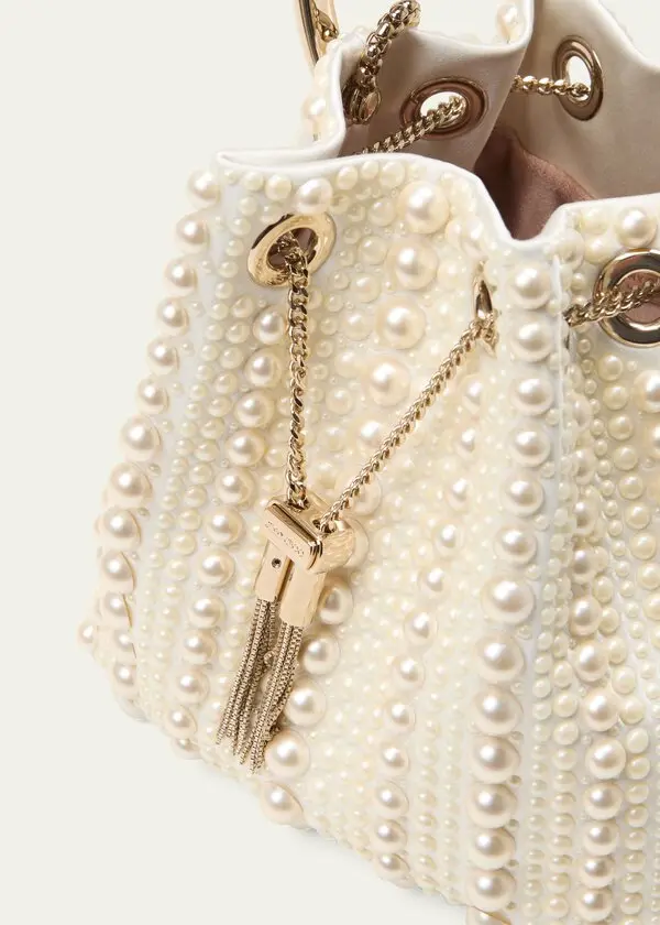 JIMMY CHOO Bon Bon Pearly Bucket Bag - Ivory