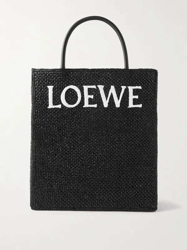 Loewe Standard A4 Logo-embroidered Raffia Tote Bag - Black