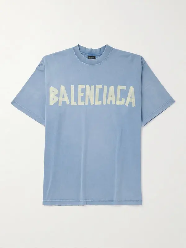 Balenciaga Oversized Distressed Logo-print Cotton-jersey T-shirt