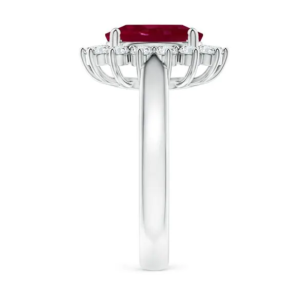 Angara Princess Diana Inspired Ruby Ring With Diamond Halo 10x8mm - White Gold/dark Red