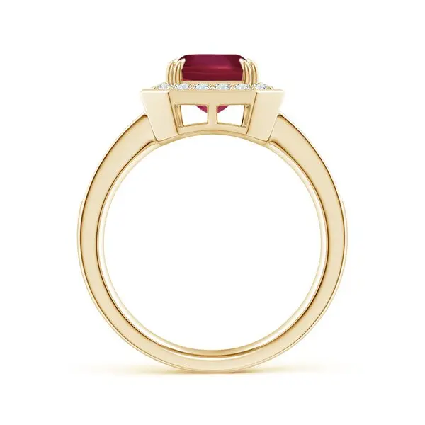 Angara Emerald-cut Ruby Engagement Ring With Diamond Halo 9x7mm - Yellow Gold/dark Red
