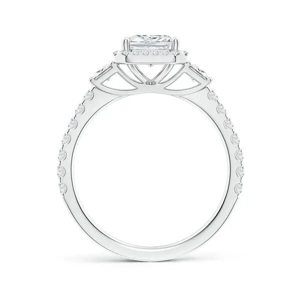 Angara Lab-grown Radiant-cut Diamond Side Stone Halo Engagement Ring 8x6mm