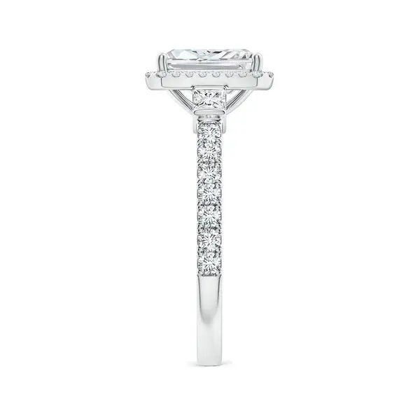 Angara Lab-grown Radiant-cut Diamond Side Stone Halo Engagement Ring 8x6mm