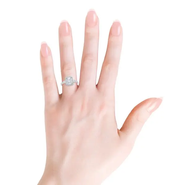 Angara Lab-grown Radiant-cut Diamond Side Stone Halo Engagement Ring 8x6mm