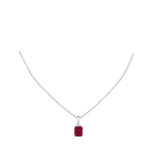 Angara Emerald-cut Ruby Pendant With Diamond Trio 10x8mm - Silver/dark Red