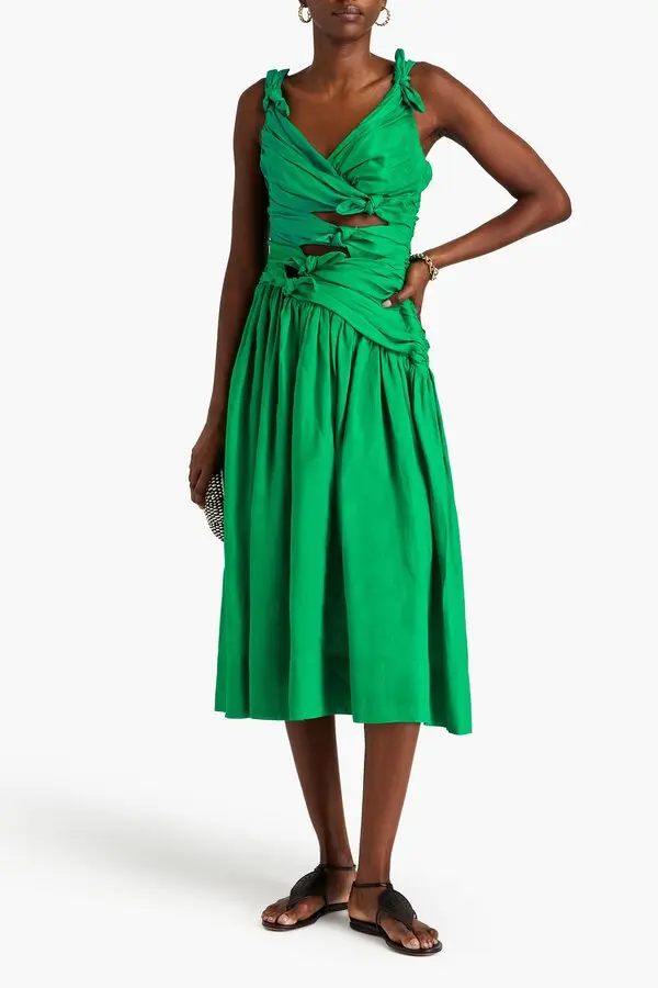 Zimmermann Cutout Knotted Linen Midi Dress In Green - 75% Off | Editorialist