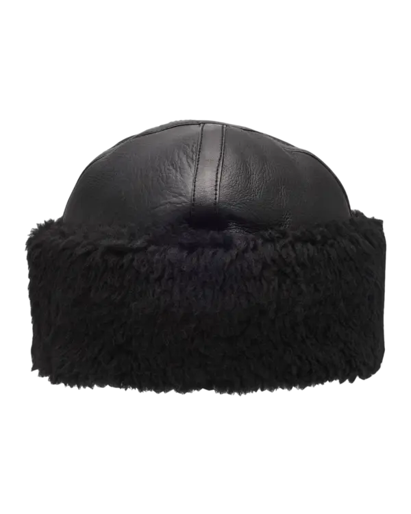 TOTEME Leather Shearling Cuff Beanie - Black