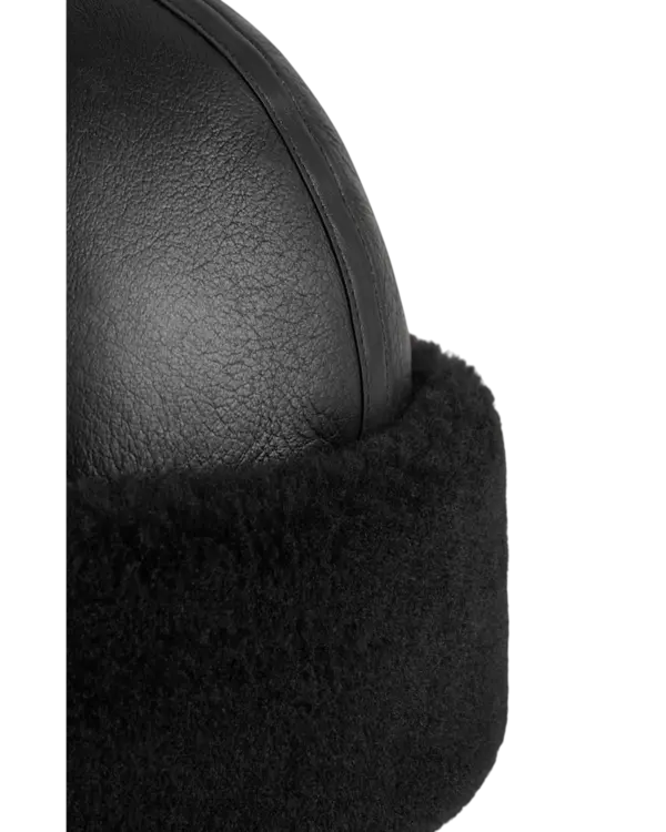 TOTEME Leather Shearling Cuff Beanie - Black