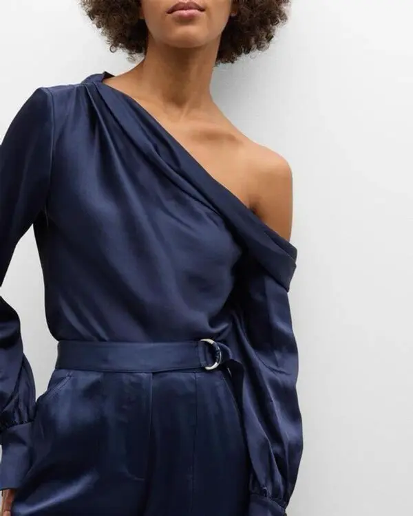 Simkhai Alice Draped Satin One-shoulder Top - Midnight