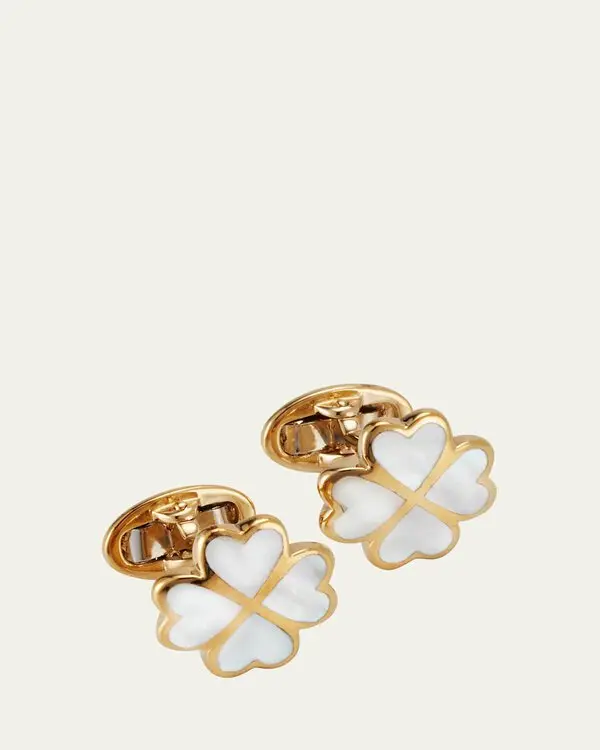 JAN LESLIE 18k Gold Vermeil Mother-of-pearl Four Leaf Clover Cufflinks - White