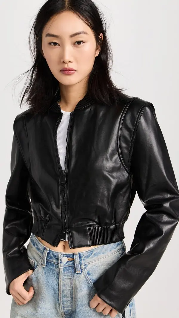 Simkhai Doreen Luxe Faux Leather Jacket In Black Editorialist