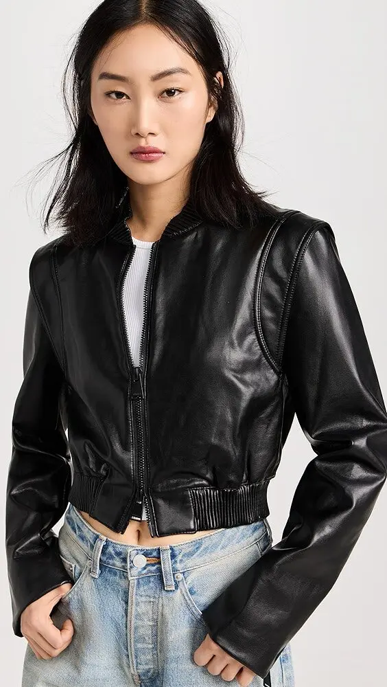 Simkhai Doreen Luxe Vegan Leather Bomber Jacket