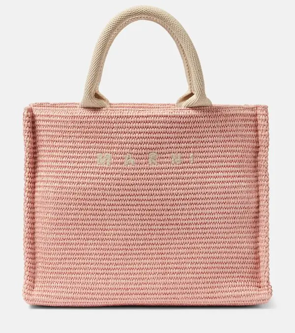Marni Small Raffia-effect Logo Tote Bag