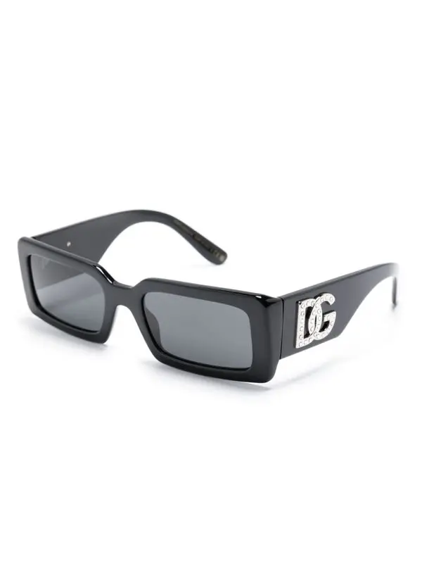 Dolce & Gabbana Logo-plaque Rectangle-frame Sunglasses - Black