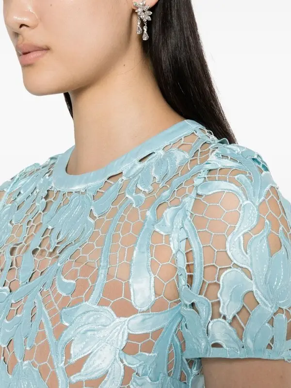 self portrait blue guipure lace midi dress guipure lace midi dress with belt