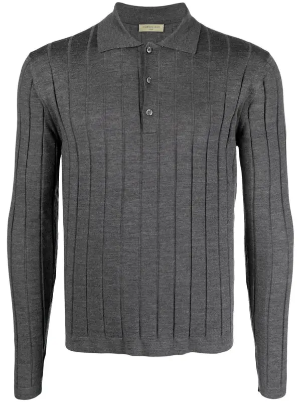 Corneliani Ribbed Virgin Wool Polo Shirt