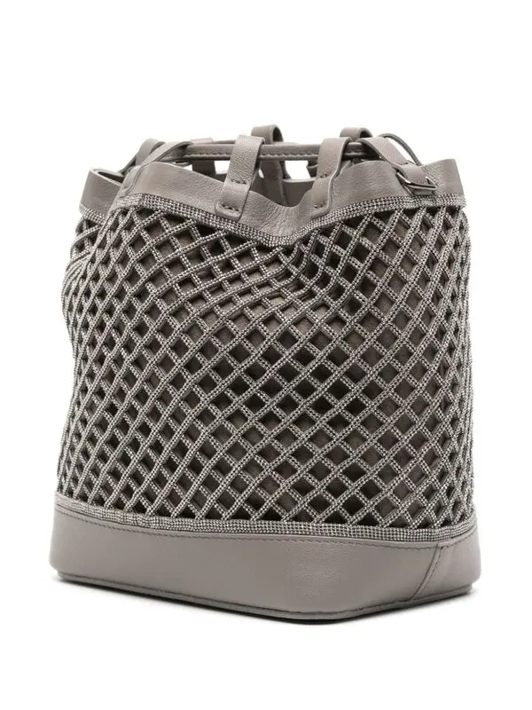Brunello Cucinelli Monili Chain-net Leather Bucket Bag - Grey