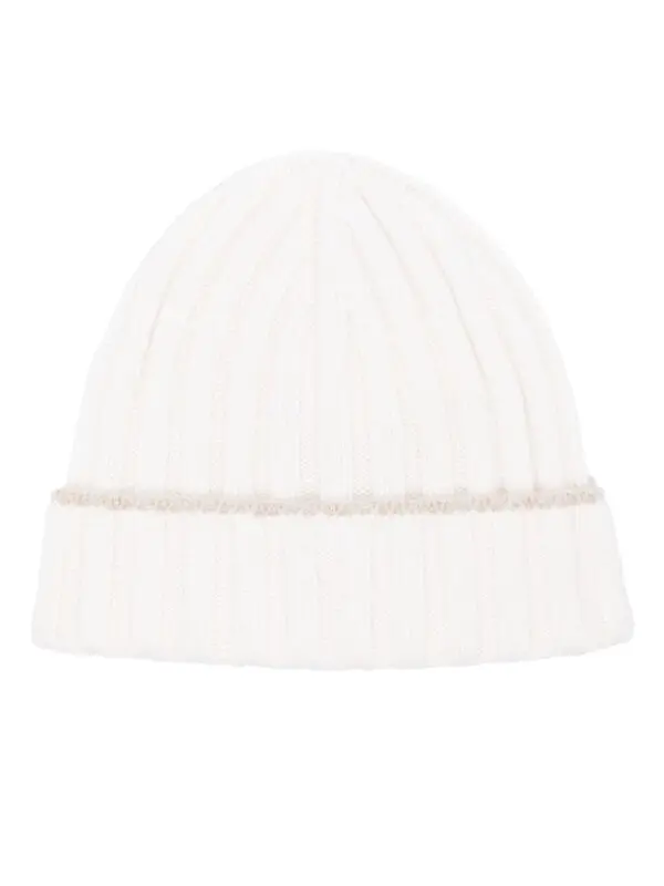 Brunello Cucinelli Contrasting-trim Cashmere Beanie - Neutrals