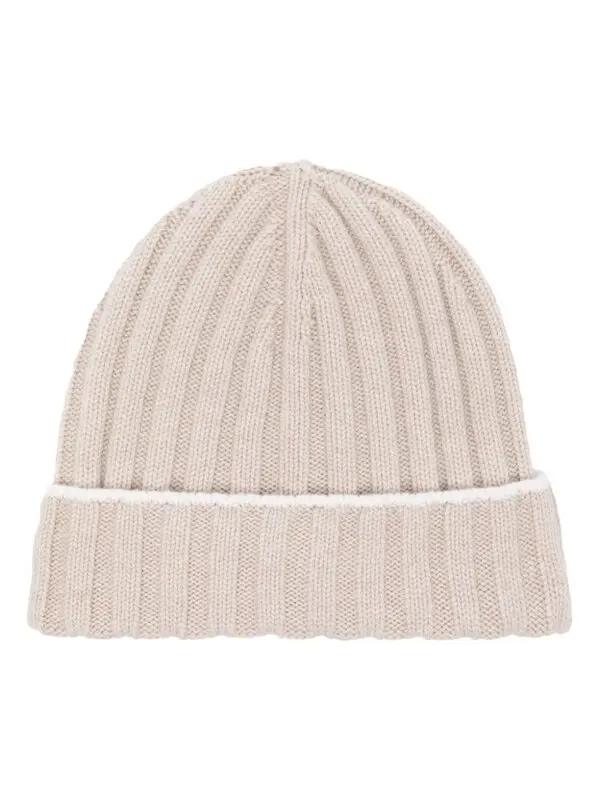 Brunello Cucinelli Contrasting-trim Cashmere Beanie - Neutrals