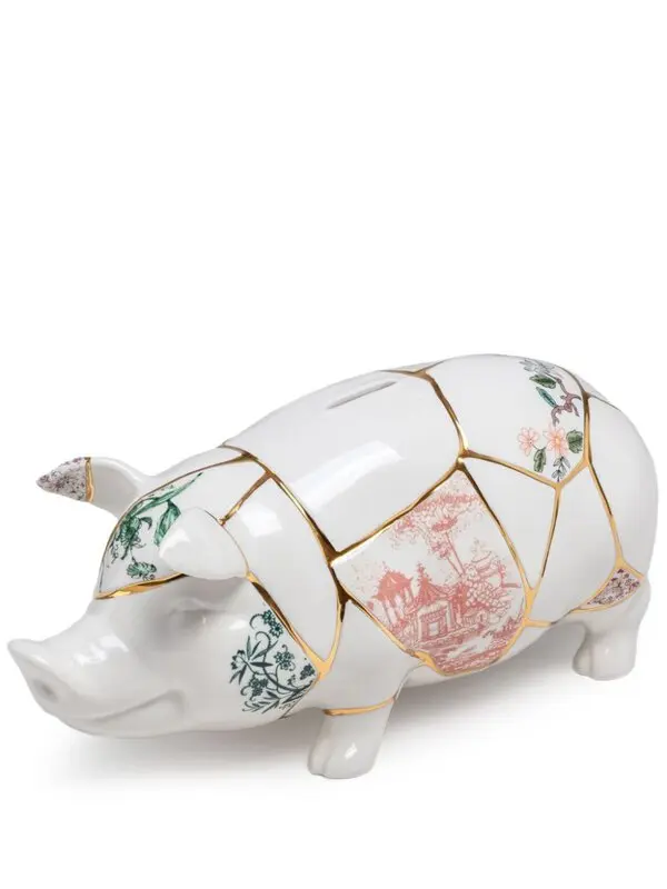 SELETTI Kintsugi Porcelain Piggy Bank - White