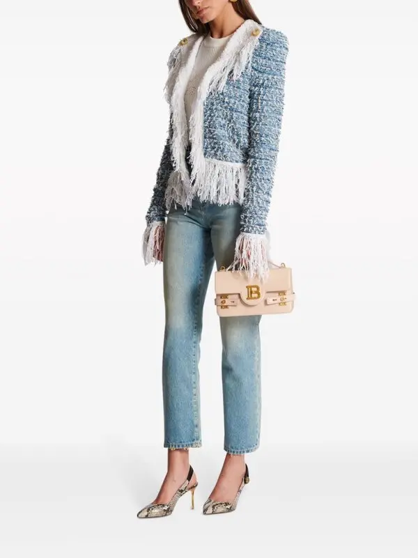 Balmain Fringed Denim Tweed Jacket
