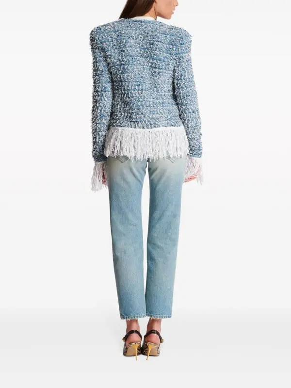 Balmain Fringed Denim Tweed Jacket