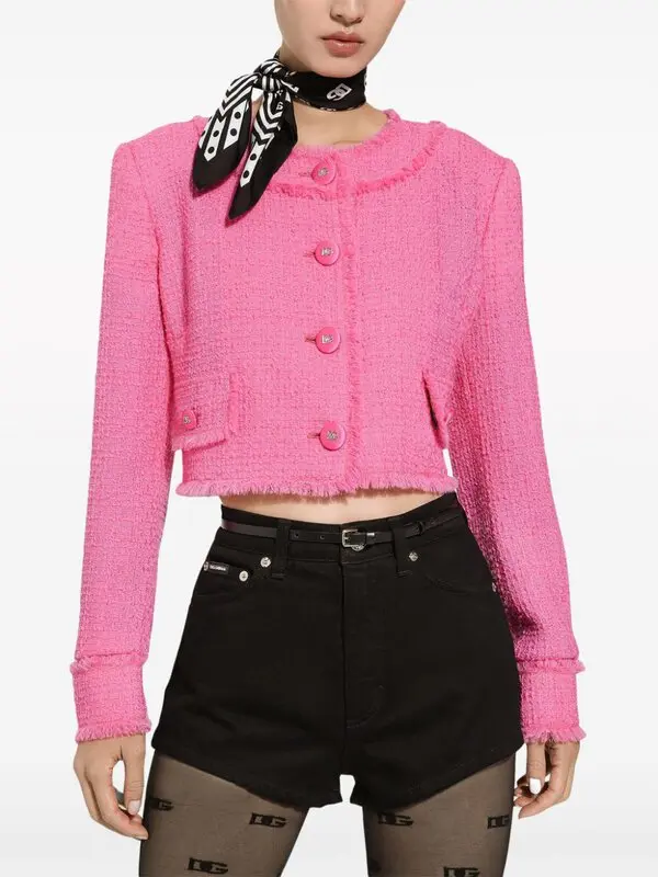 Dolce & Gabbana Round-neck Cropped Tweed Jacket - Pink