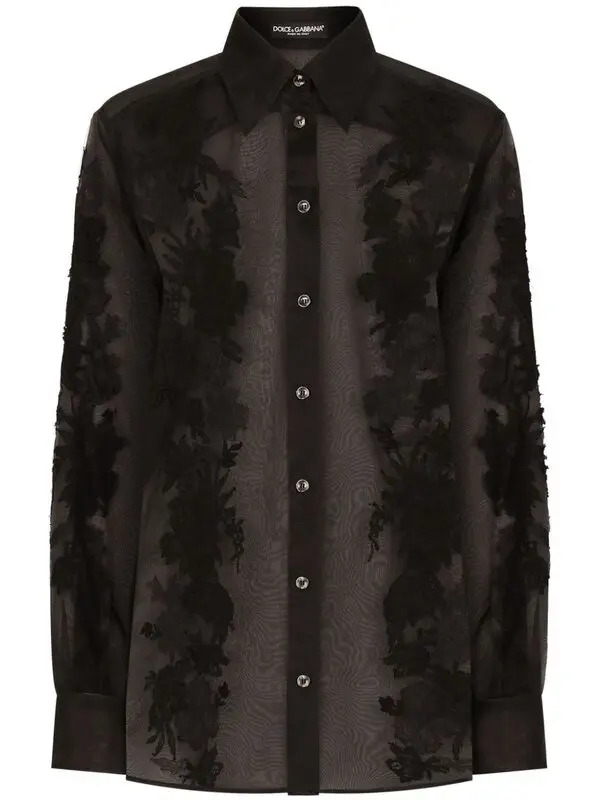 Dolce & Gabbana Lace-appliqué Silk-blend Shirt
