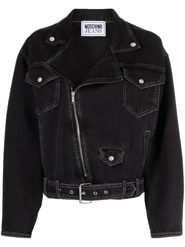 Moschino Belted Denim Biker Jacket - Black