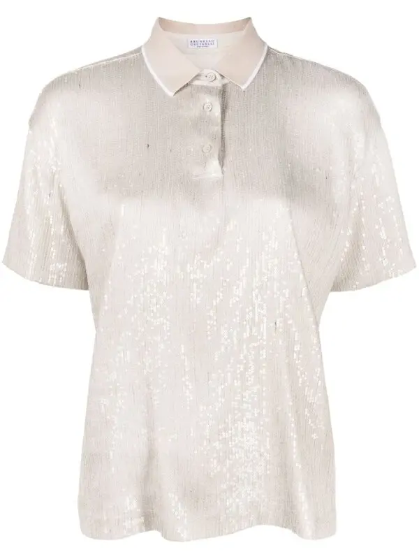 Brunello Cucinelli Sequin Embellished Polo T-shirt