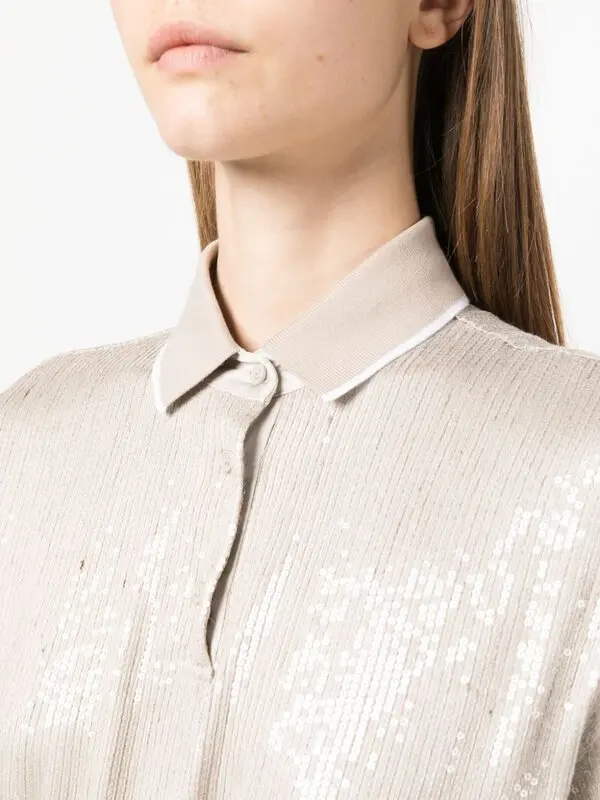 Brunello Cucinelli Sequin Embellished Polo T-shirt