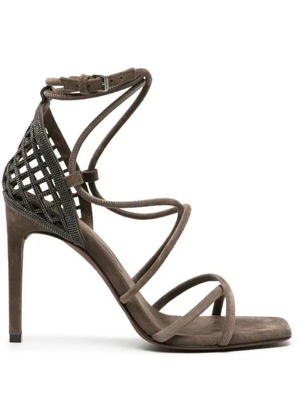 Brunello Cucinelli Monili Embellished Suede Stiletto Sandals