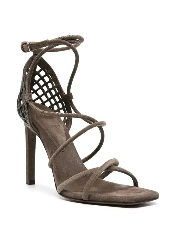 Brunello Cucinelli Monili Embellished Suede Stiletto Sandals