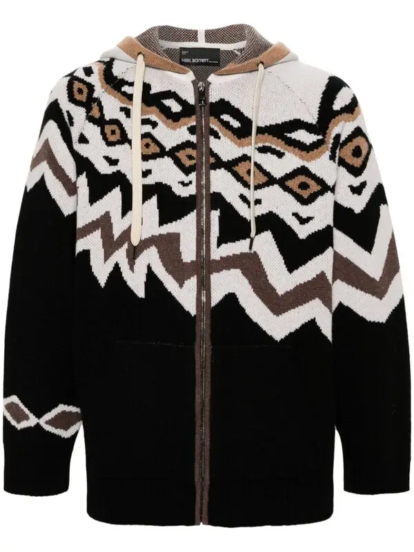 Neil Barrett Fair Isle Knit Thunderbolt Hoodie - Black