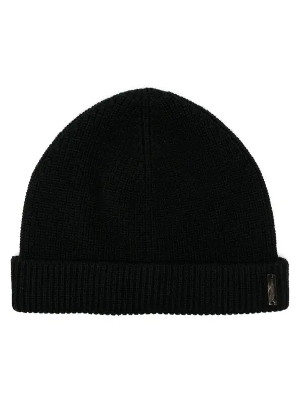 Corneliani Ribbed Virgin Wool Beanie - Black